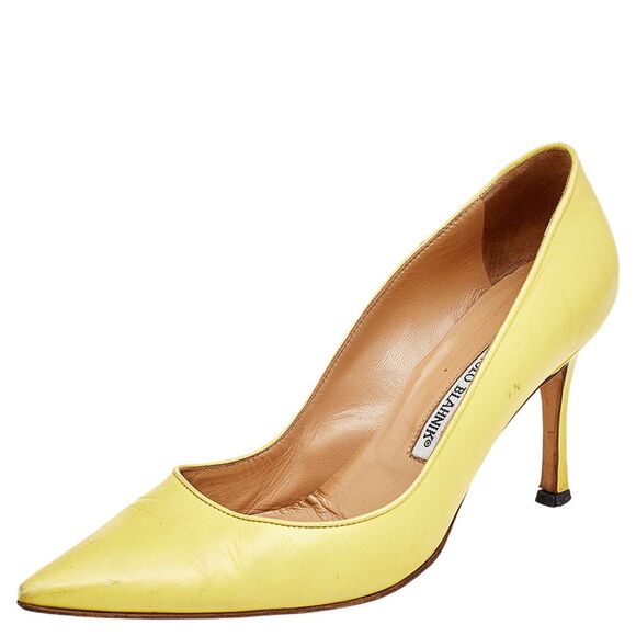 Manolo Blahnik | Shoes | Manolo Blahnik Yellow Leather Pointed Toe ...